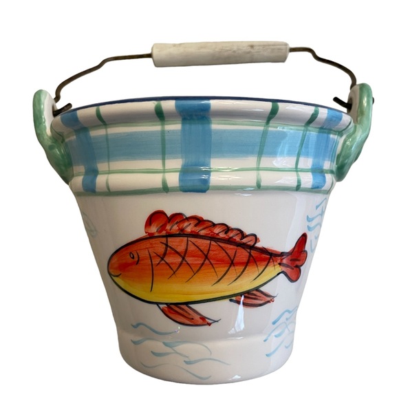 Accents | Seashore Ceramic Sand Pail Authentic Shells | Poshmark